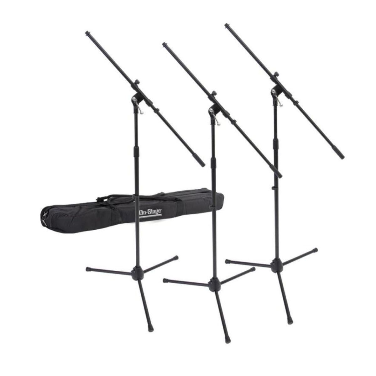On-Stage Stands MSP7703 3-Pack of Euro Boom Mic Stands with Carrying B ...