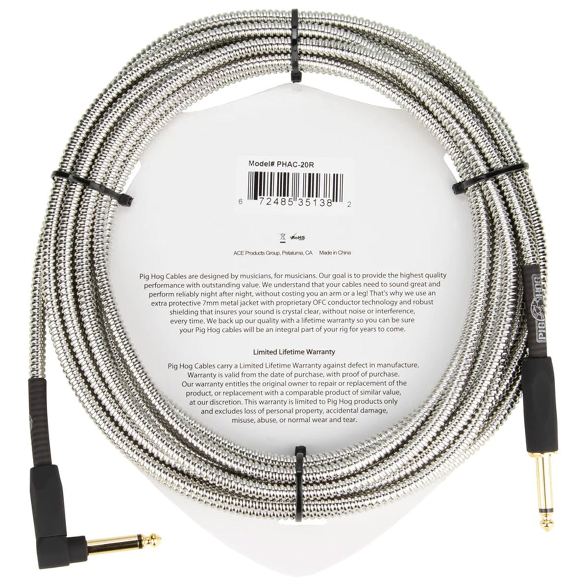 Pig Hog Armor Clad Instrument Cable Right Angle - 20 Feet – gjmsound
