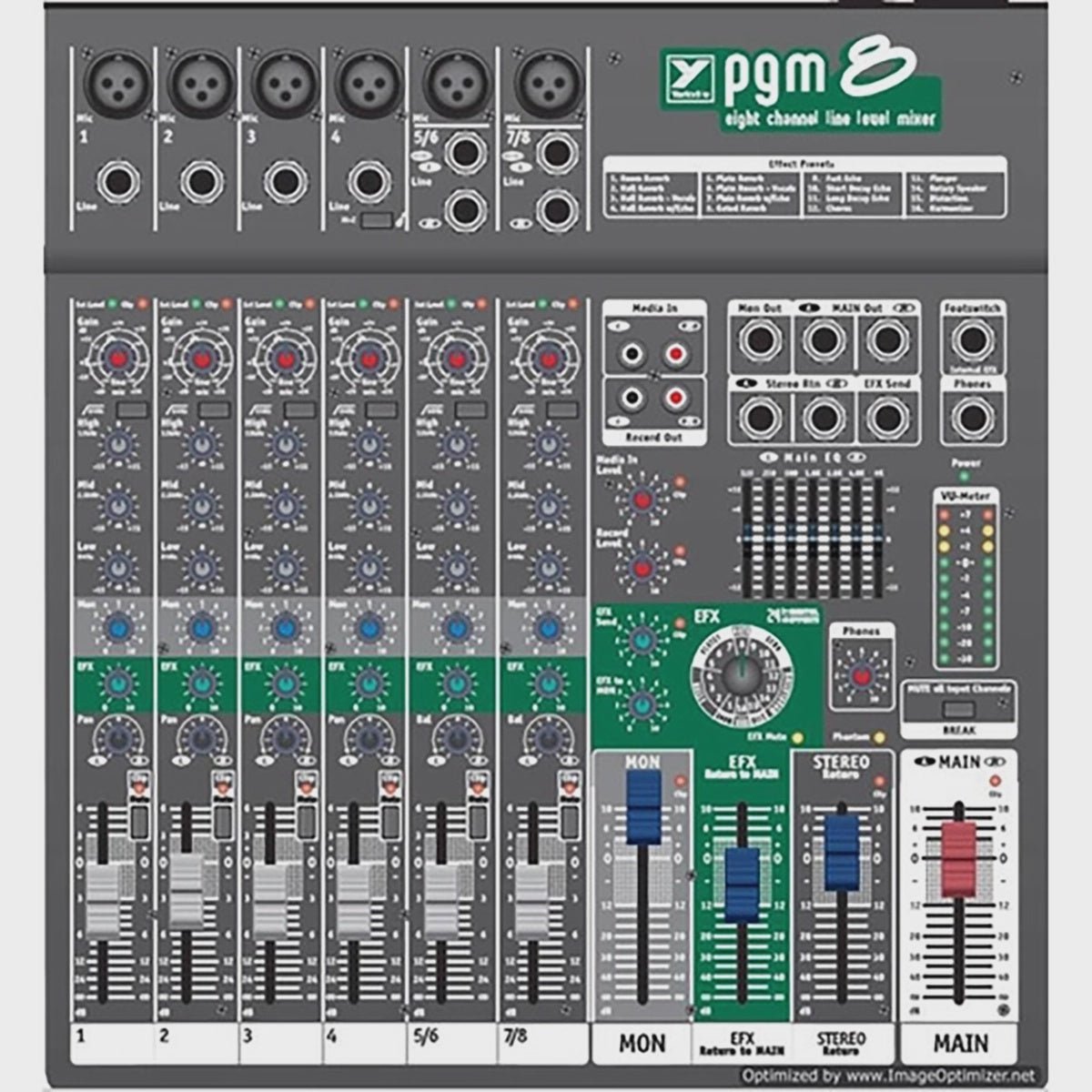 Yorkville Sound PGM8 Compact 8-Channel Live Sound Mixer with Built-In ...